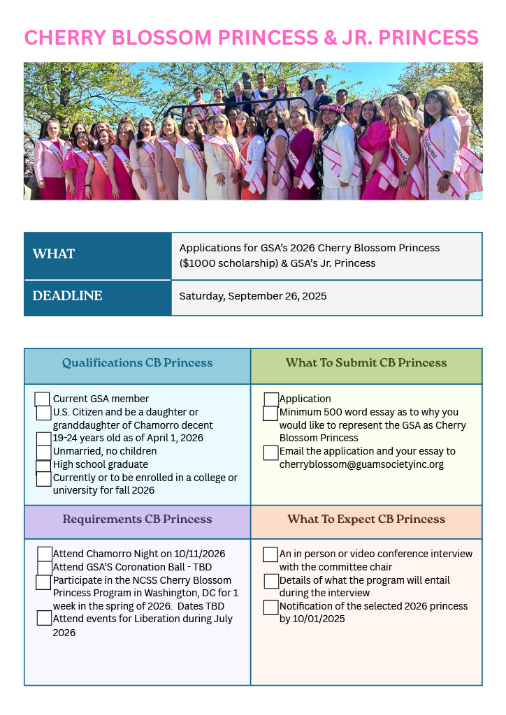 2026 Cherry Blossom Princess and Junior Princess - Guam Society of ...
